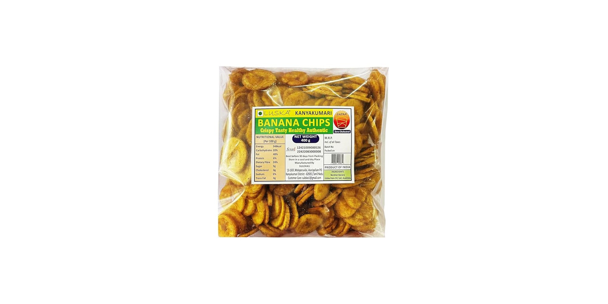 LUSKA Kanyakumari Banana Chips, 400 grams, Authentic Nendran Plantain