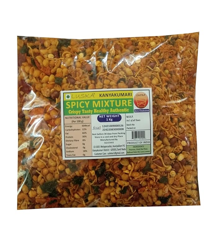 LUSKA Kanyakumari Hot Spicy Mixture Namkeen Snack | 1 kg (1000 grams)